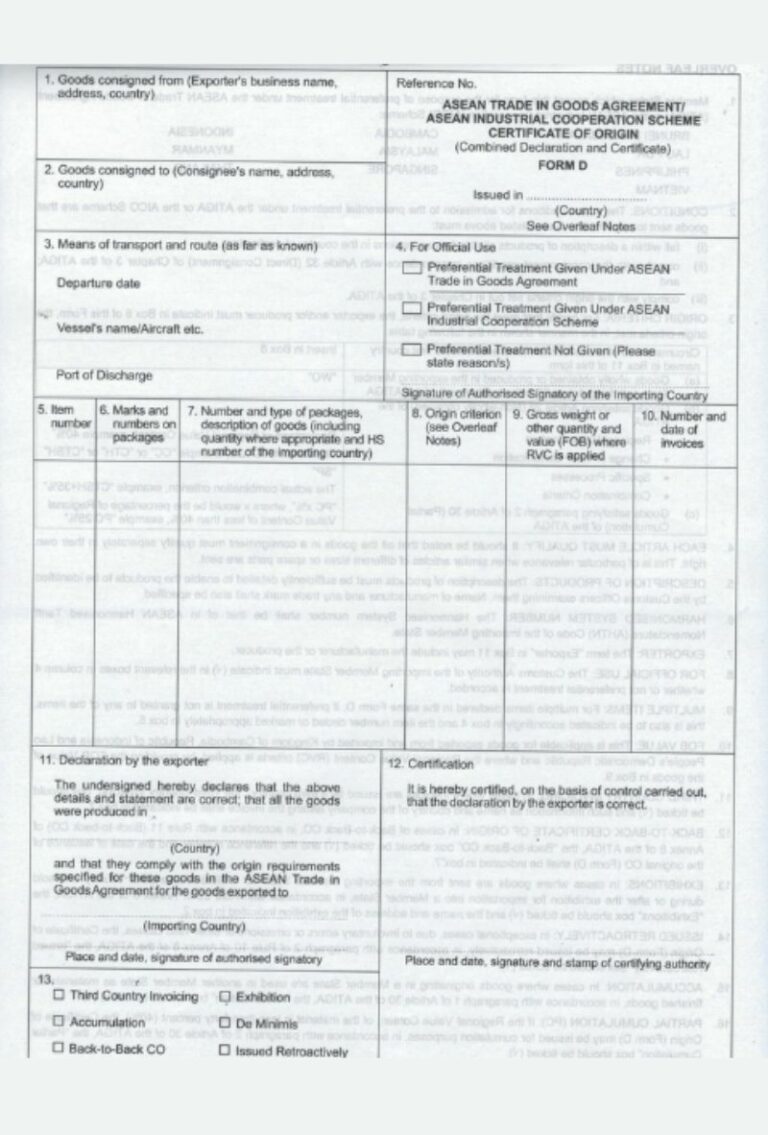 Hướng Dẫn Khai C/O Form D Cho Doanh Nghiệp Xuất Khẩu » ANT VINA Logistics